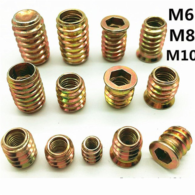 wood furniture inside and outside thread flanged steel insert nut